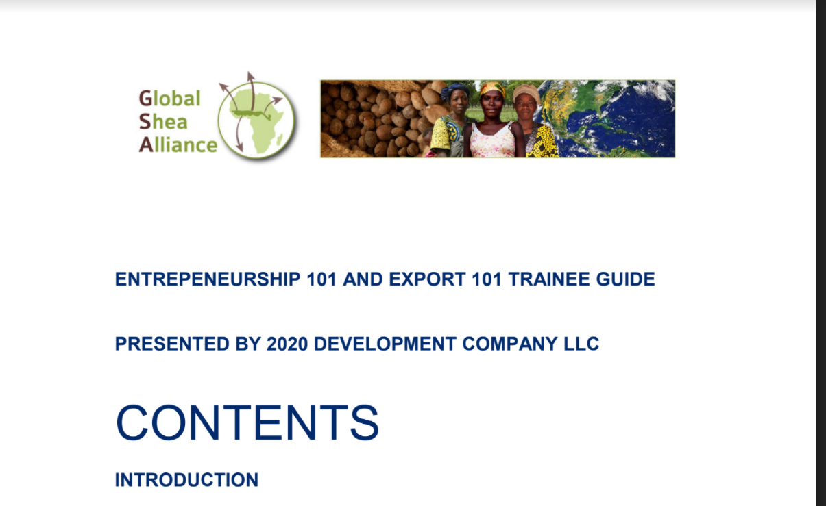 Enterpreneurship 101 and Export 101 Trainee Guide - Shea Market