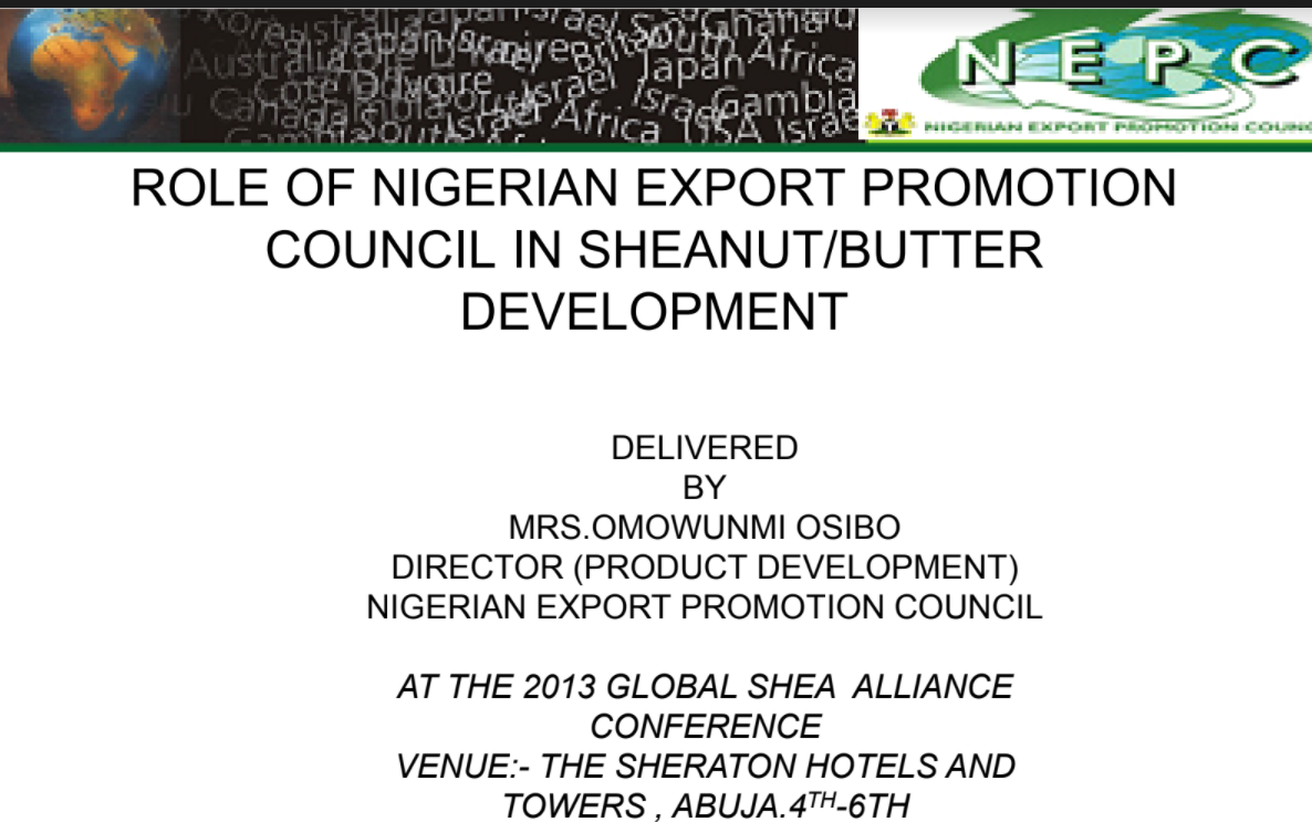 Role of Nigerian Export Promotion Council in Sheanuts/Butter ...